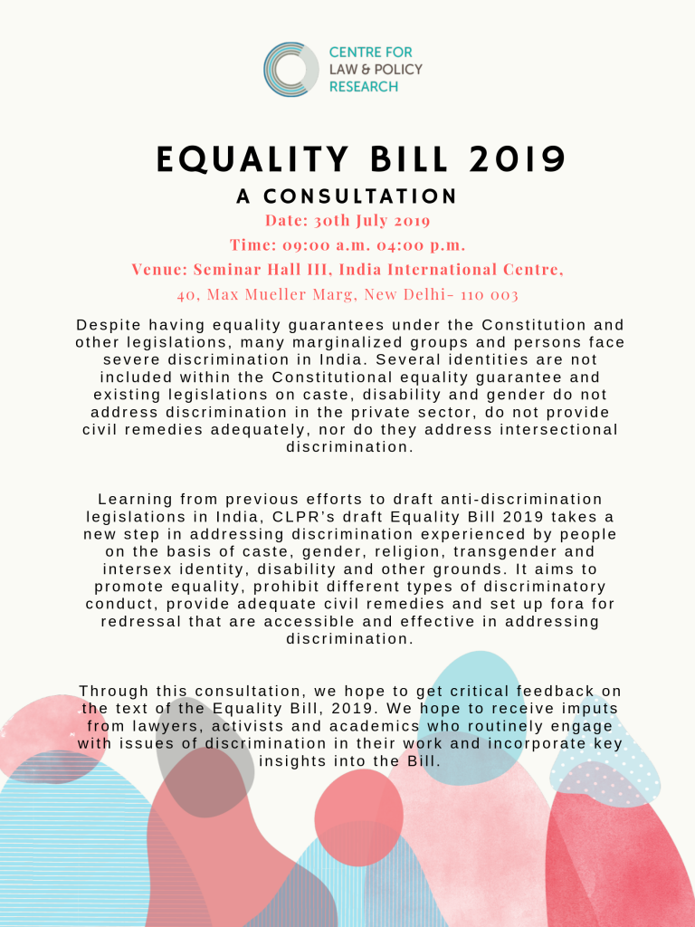 CLPR | Equality Bill 2019 | Consultation - Centre for Law & Policy Research