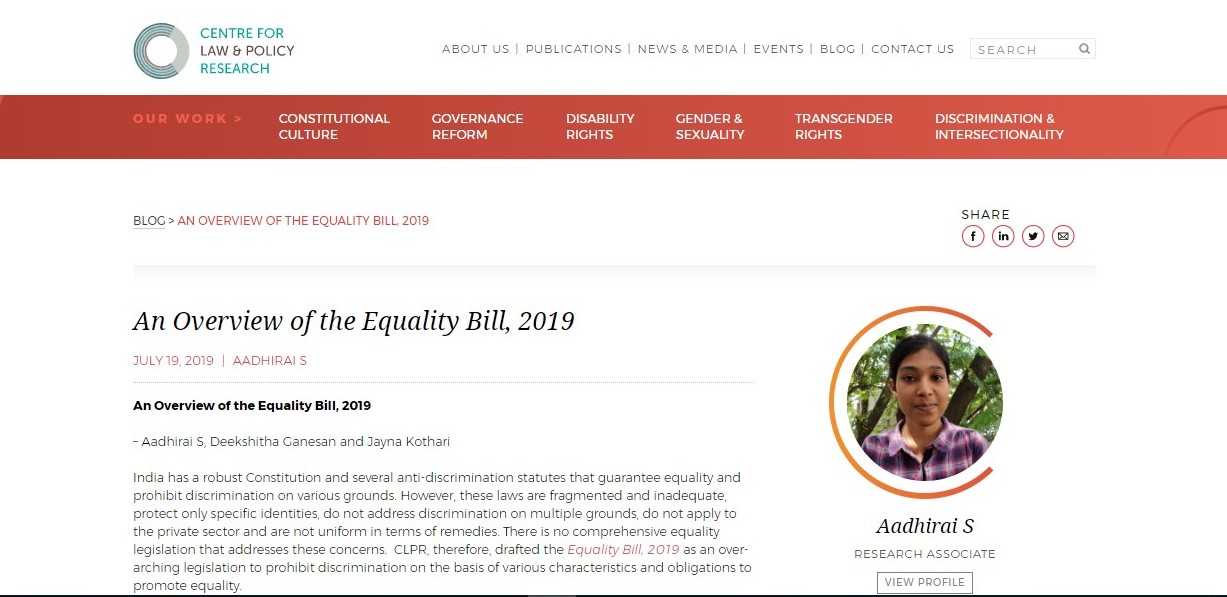 An Overview of the Equality Bill, 2019 - Centre for Law & Policy Research