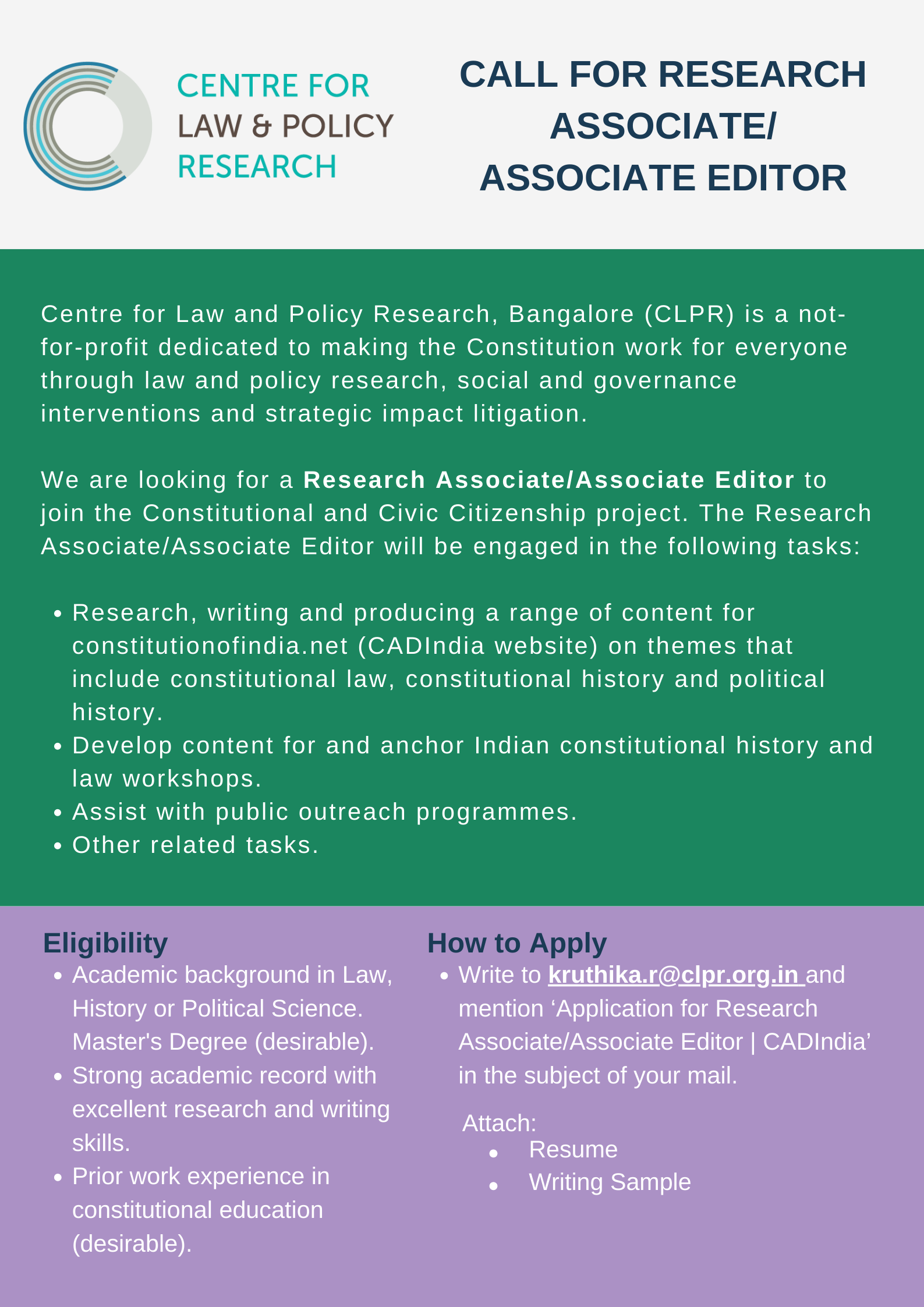 Call for Research Associate/Associate Editor |CAD India Website ...